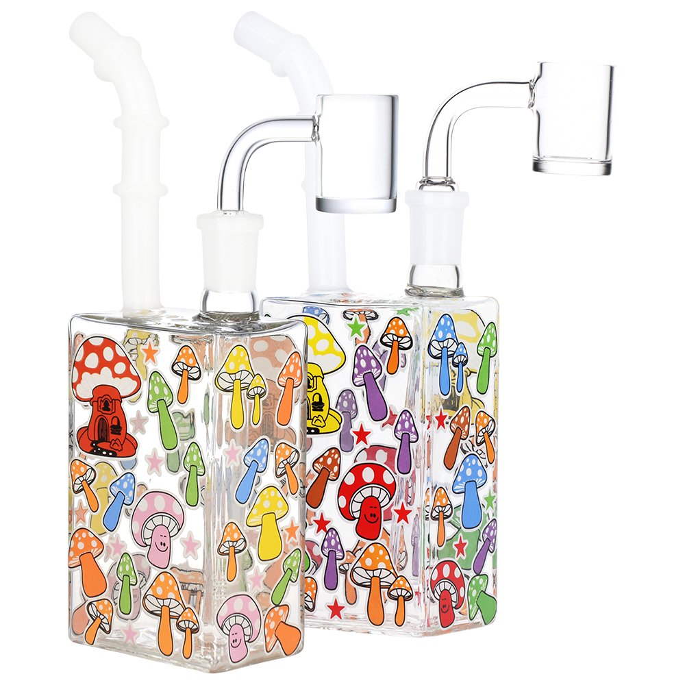 Mushroom Glow Juice Box Glass Dab Rig - Assorted Colors - Roll n' Smoke