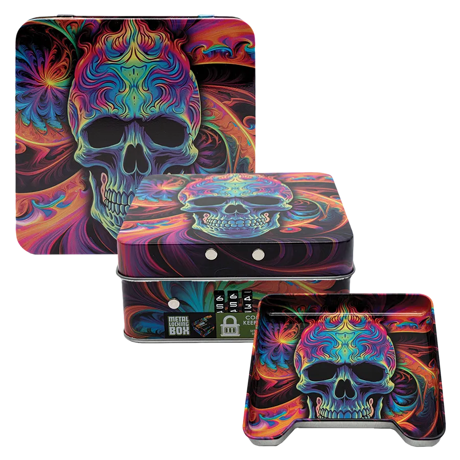 Smokezilla Metal Combo Lock Box & Mini Rolling Tray 5"x5" - Design 2 ...